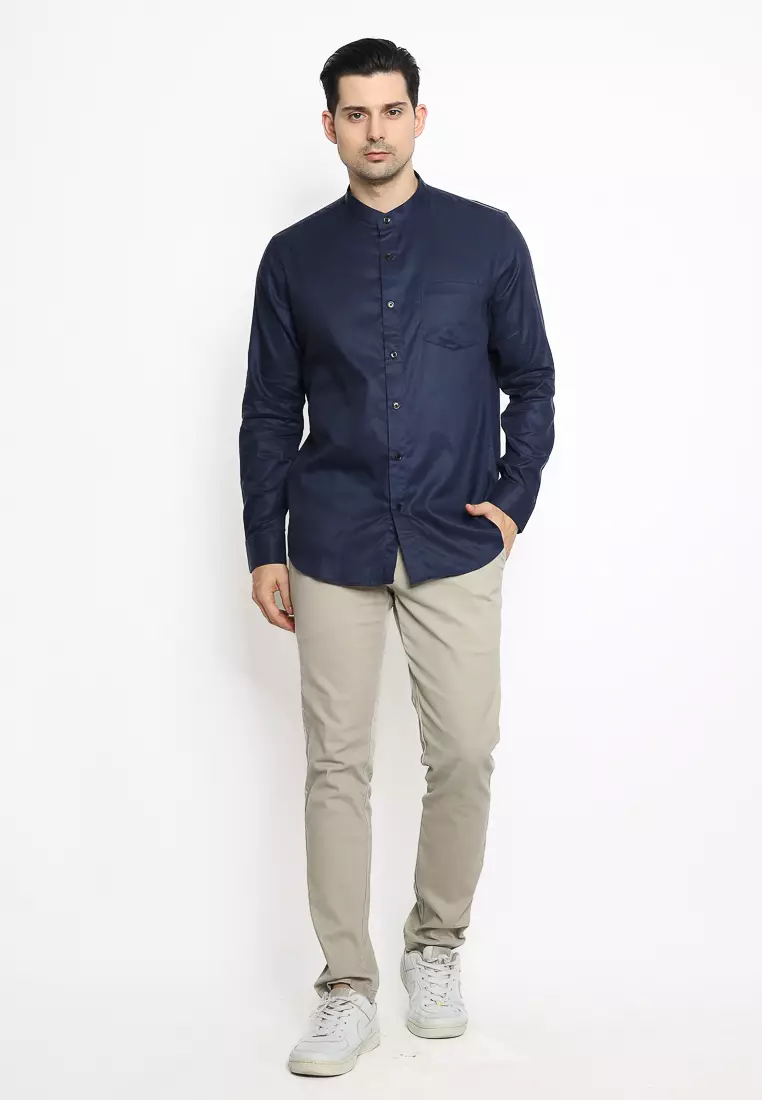 Jual Maginot MAGINOT Kemeja Pria KOKO Basic Polos Lengan Panjang NAVY Original 2024 | ZALORA ...