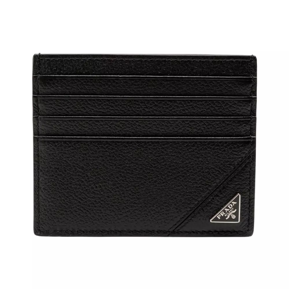 Jual Prada Prada Triangle Metal Logo Card Case Grained Black Original ...