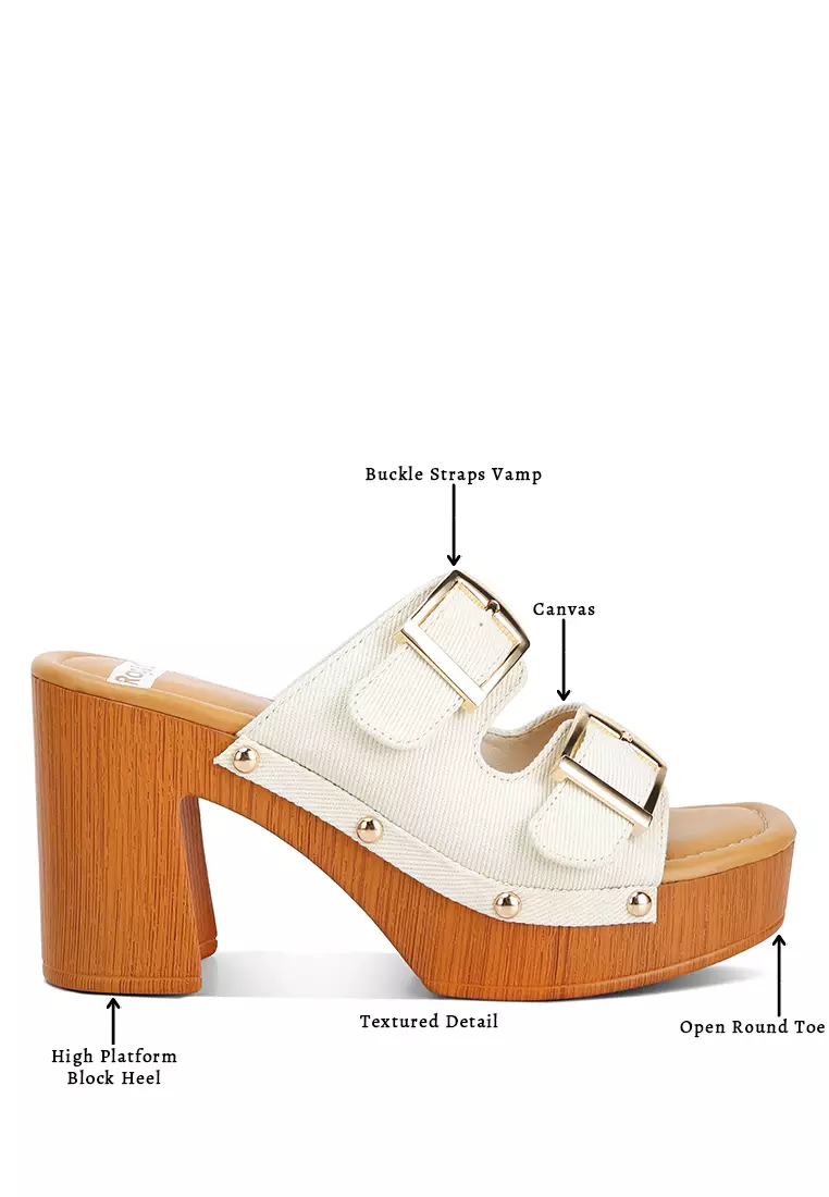 Buy Rag & CO. Beige Buckle Straps High Block Heel Clogs 2025 Online ...