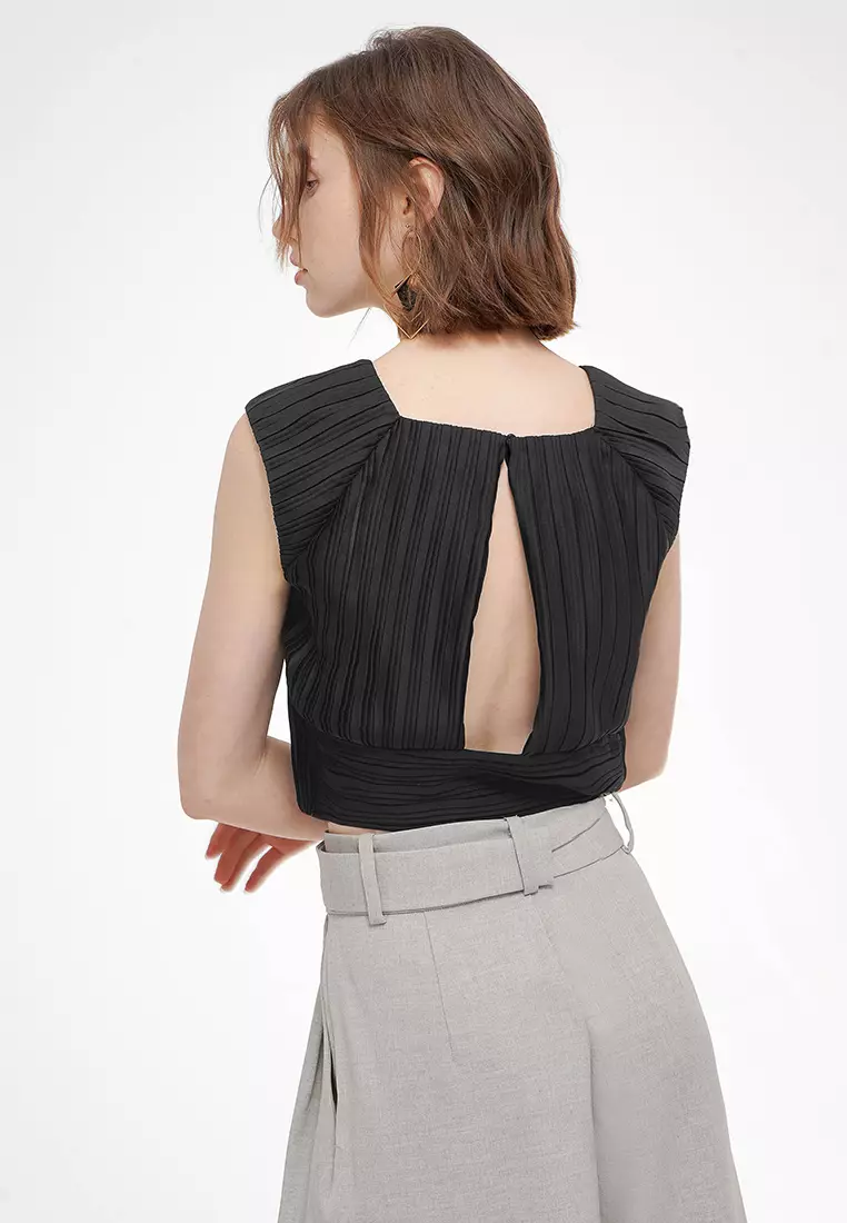 Buy Saturday Club Square Neck Back Cutout Pleated Top 2026 Online ...