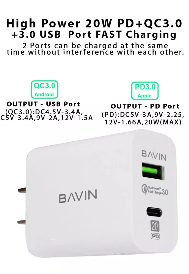 Buy BAVIN PC350 20W PD Fast Charger Phone Charger Adapter for iPhone 12 ...