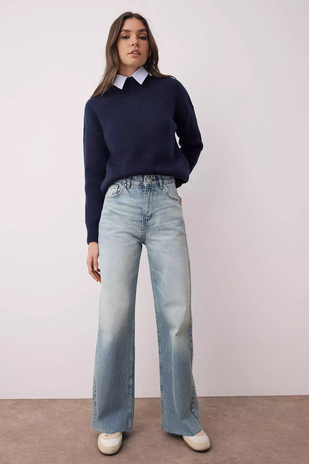 Jual Trendyol Blue High Waist Wide Leg Wide Leg Jeans Twoaw26Je00080 ...