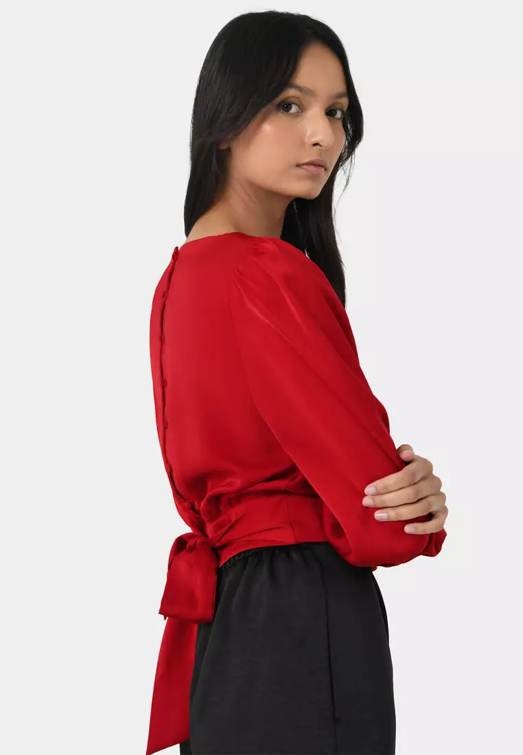 Buy FORCAST Lorinda Tie Waist Satin Blouse Online | ZALORA Malaysia