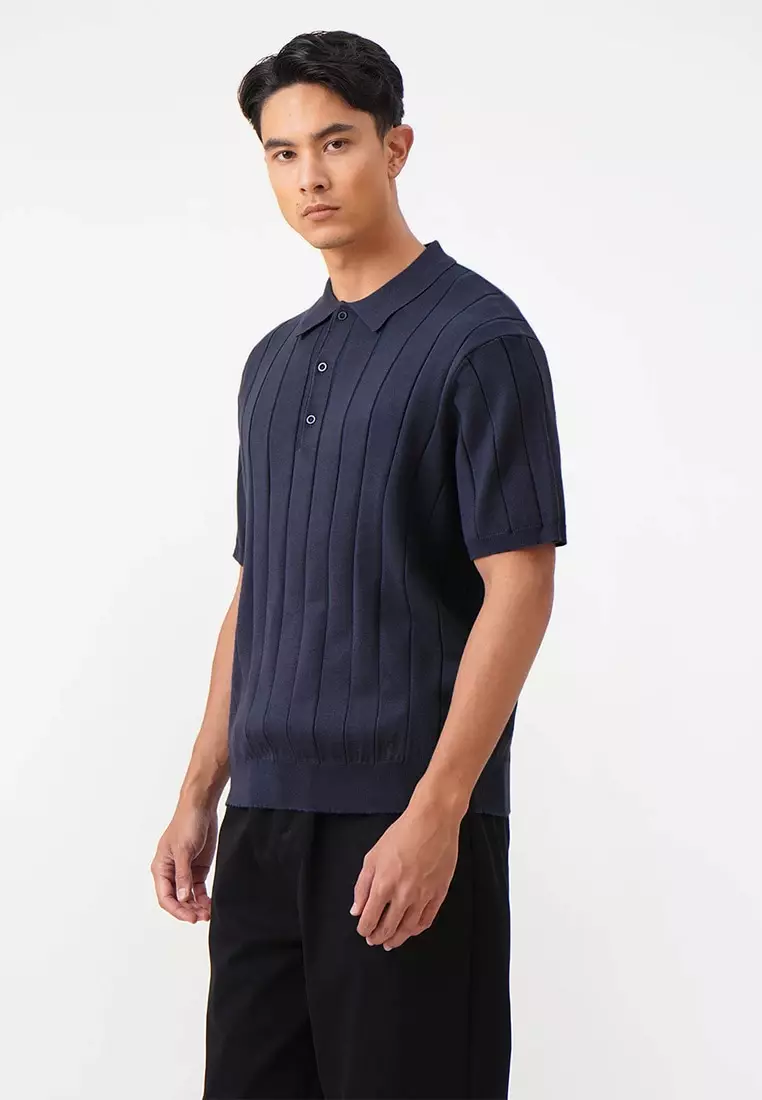 Buy Bocu Men's Ribbed Knit Polo with Hem Band 2026 Online | ZALORA ...
