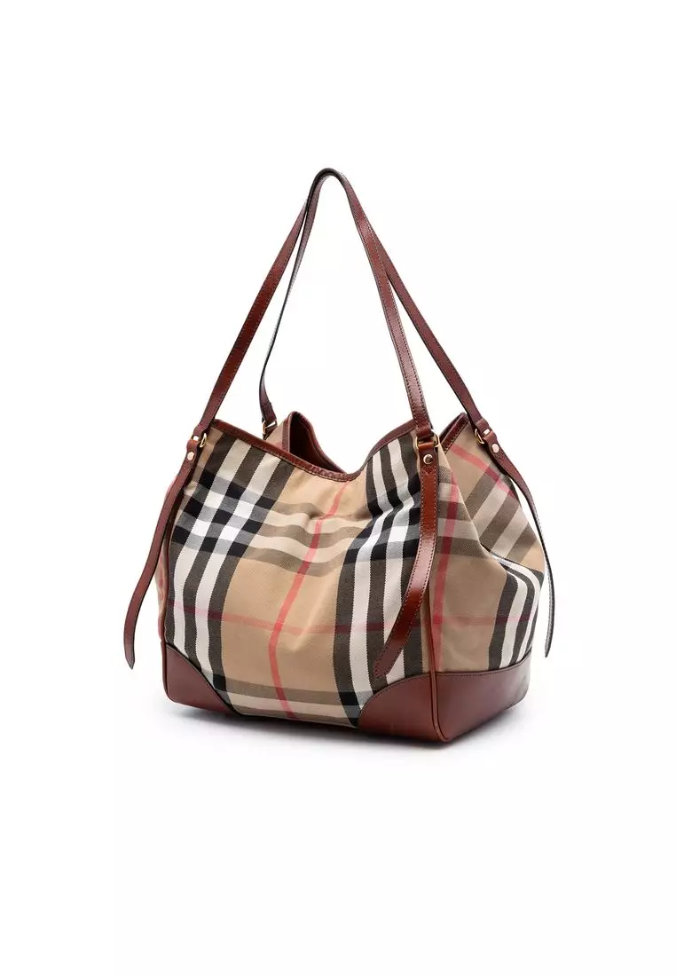 Buy BURBERRY Pre-Loved Burberry Small House Check Canvas Bridle ...