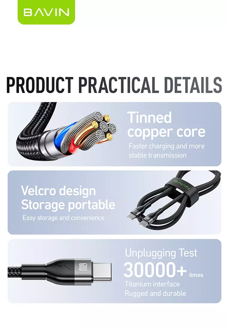 Buy BAVIN CB353 30W Fast Charging Data Cable 1 Meter Nylon Braided ...
