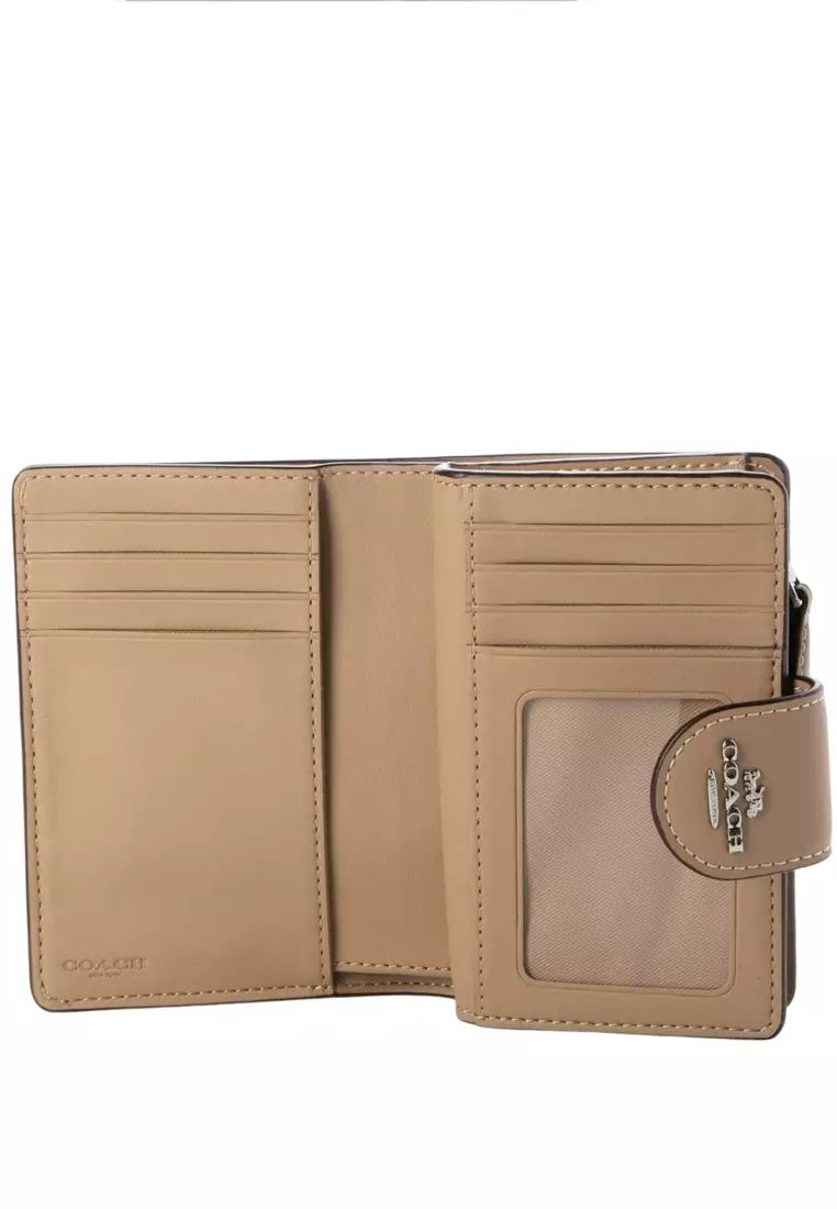 Buy COACH Medium Corner Zip Wallet In Signature Canvas - Sand Beige ...