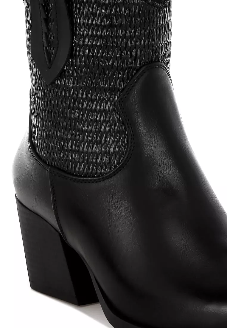 Buy London Rag Raffia & Faux Leather Cowboy Boots in Black 2026 Online ...
