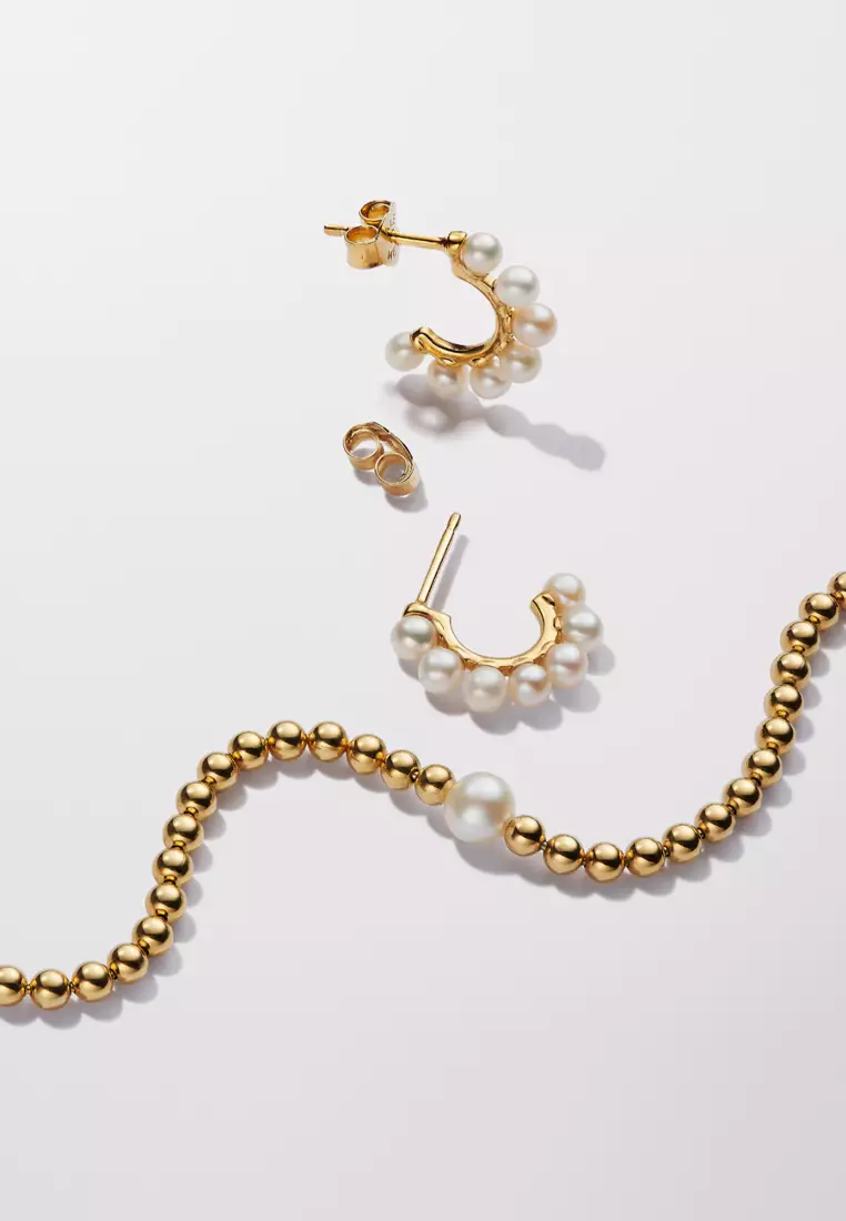 Buy PANDORA Pandora 14k Gold Plated Treated Freshwater Cultured Pearls Open Hoop Earrings Online ...