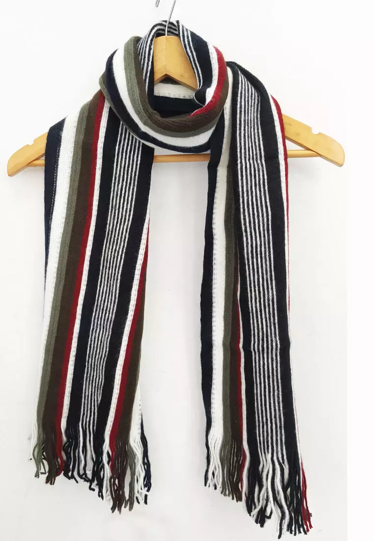 Jual San Marco Aksesoris Syal Pria Stripes Muffler Pria Black & Multi ...