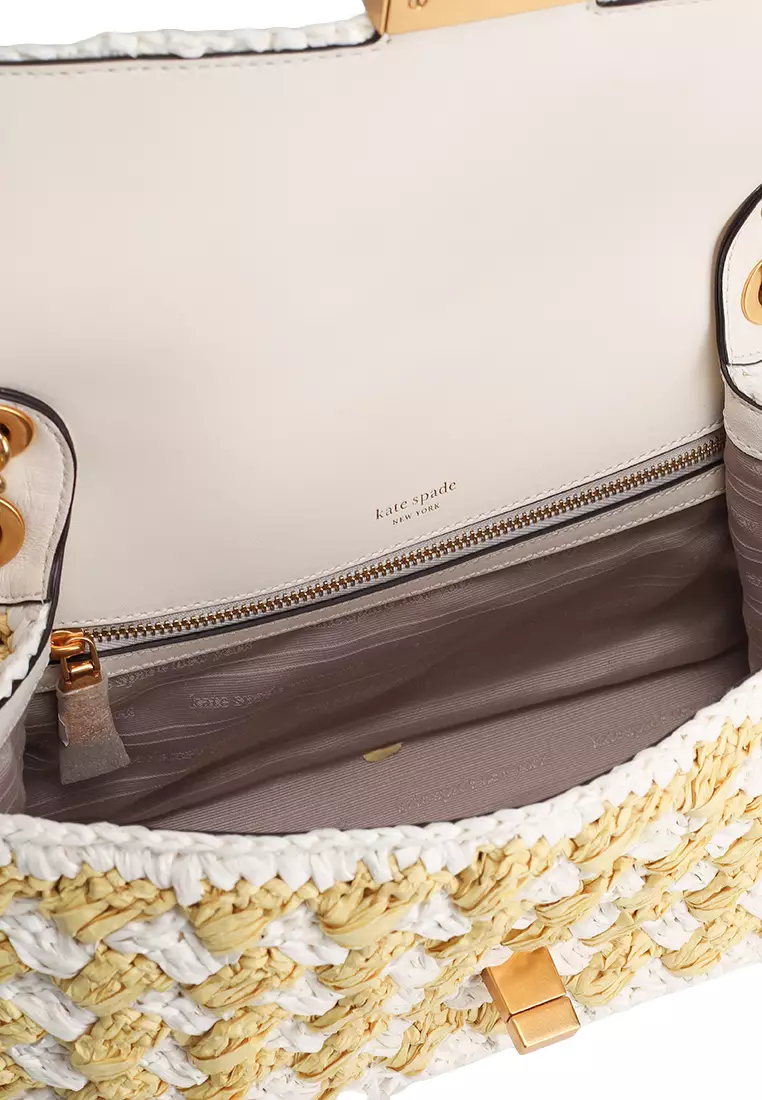 Buy kate spade new york Evelyn Striped Crochet Raffia Medium Convertible Shoulder Bag (cv) 2025 ...