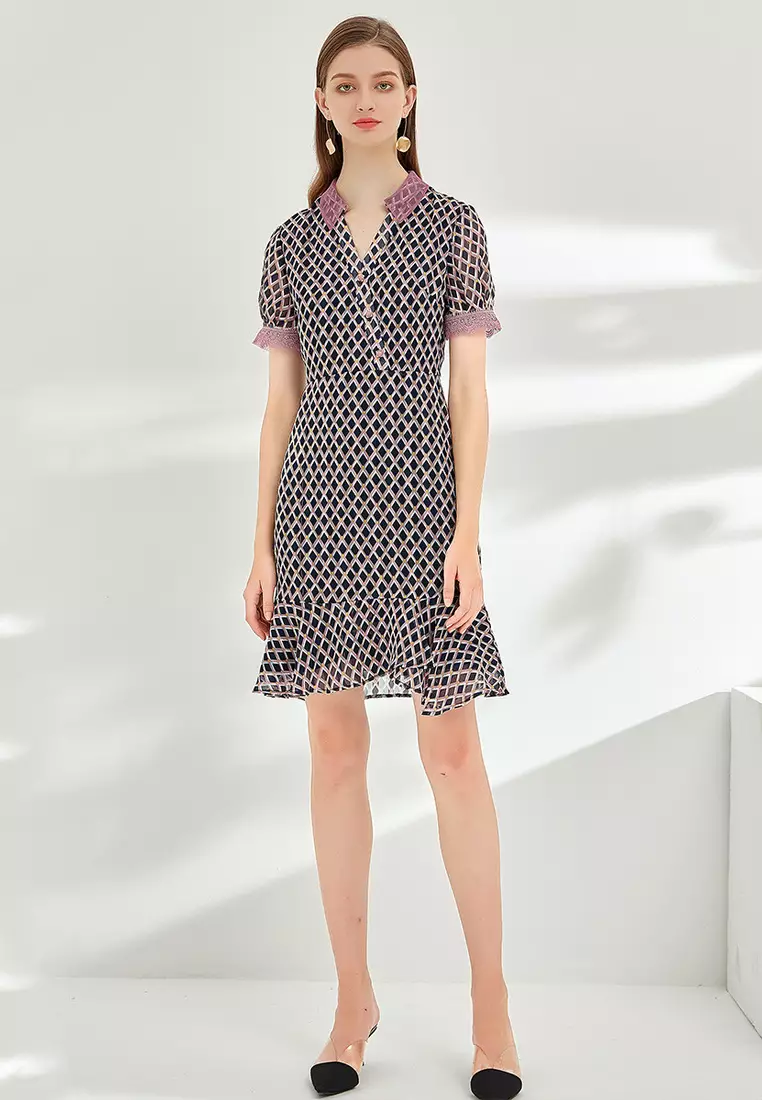 Buy A-IN GIRLS Elegant Check Chiffon Print Dress 2025 Online | ZALORA