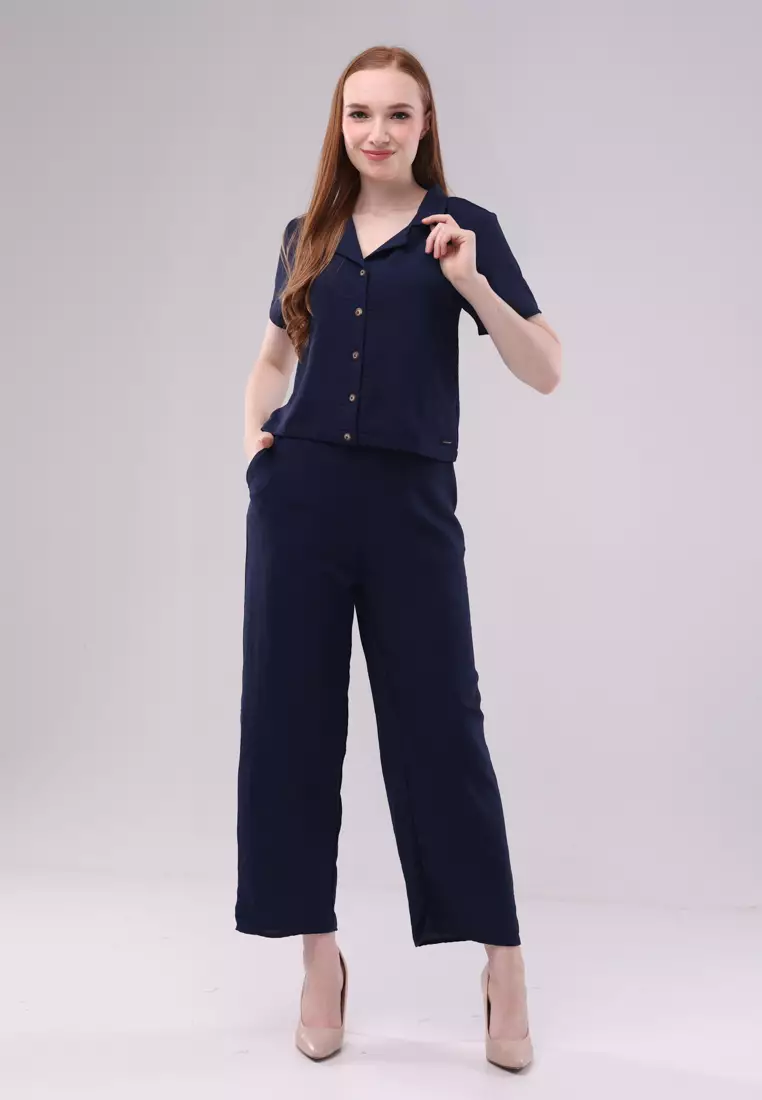 Buy Crissa Wrinkled Linen Short Sleeves Terno Pants 2026 Online ...