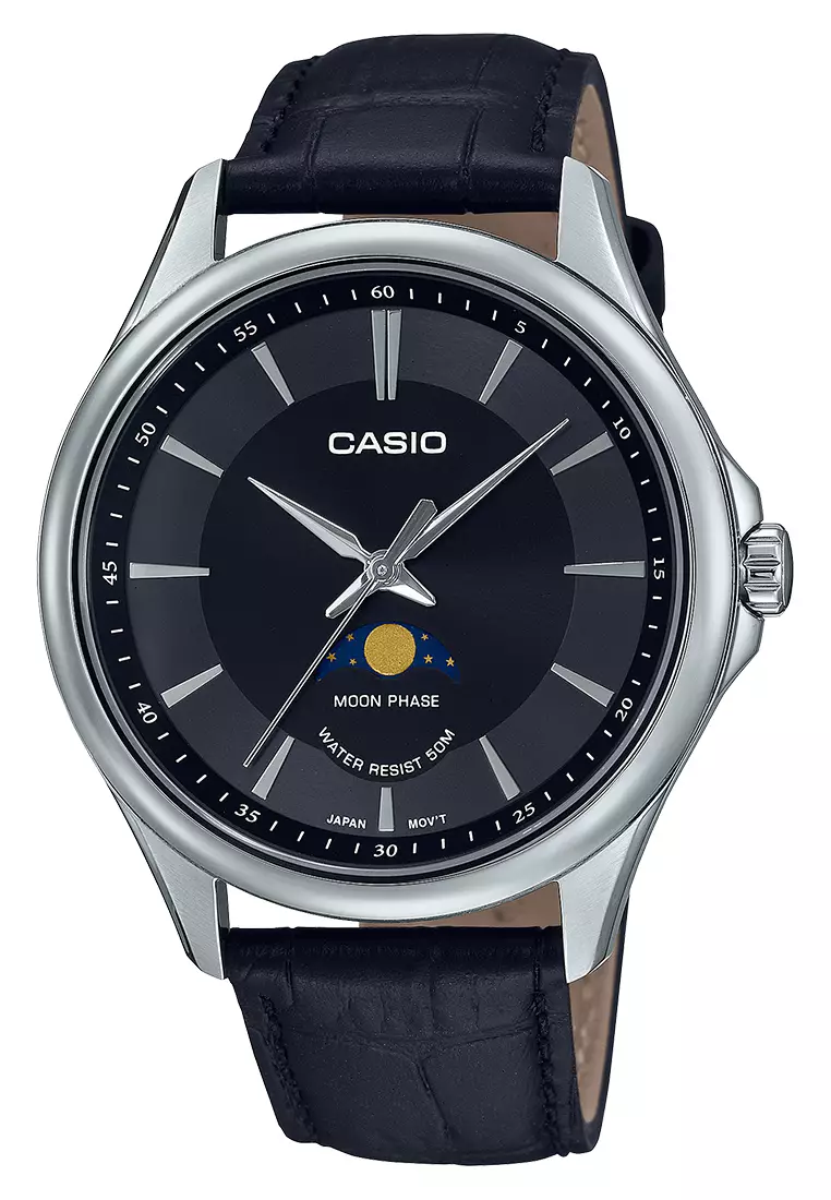 Jual Casio Casio - Jam Tangan Analog Pria - Silver - Black Leather ...