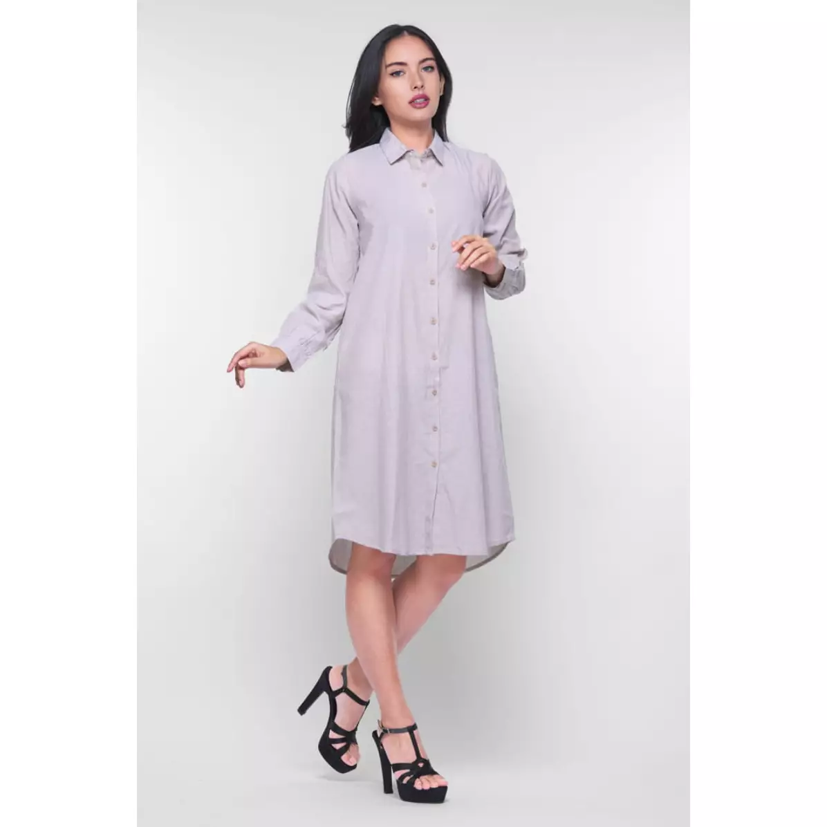 Jual PURICIA Puricia Dress Wanita Katun Stripe Terbaru Lengan Panjang Aleya Abu Muda Original ...