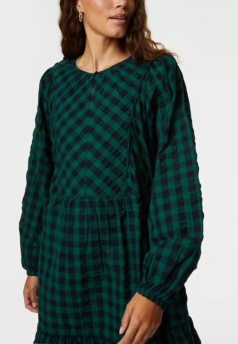 Jual Marks & Spencer Pure Cotton Checked Knee Length Tiered Dress ...