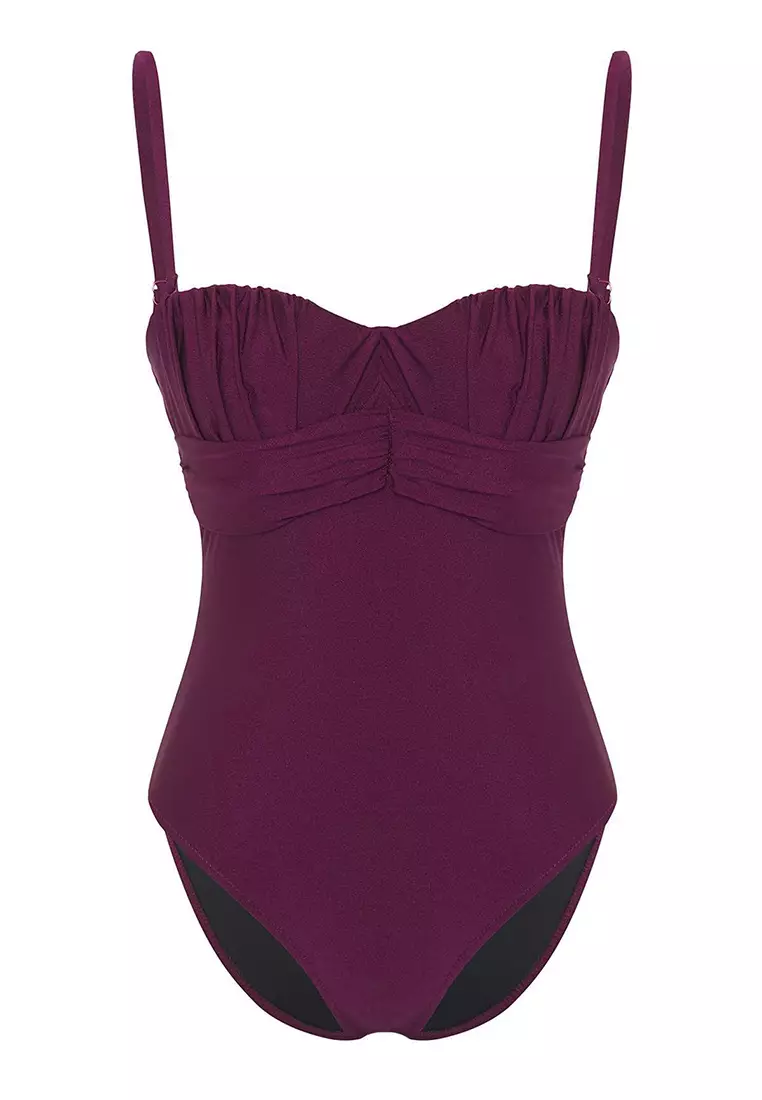 Buy Trendyol Plum Balconette Draped Regular Swimsuit Tbess25Ma00114 ...