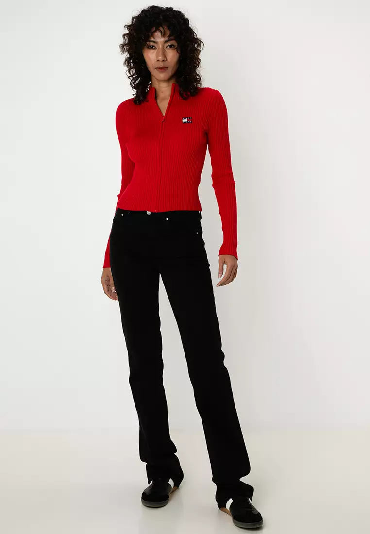 Buy Tommy Hilfiger Badge Zip-Thru Rib-Knit Cardigan - Tommy Jeans 2025 ...