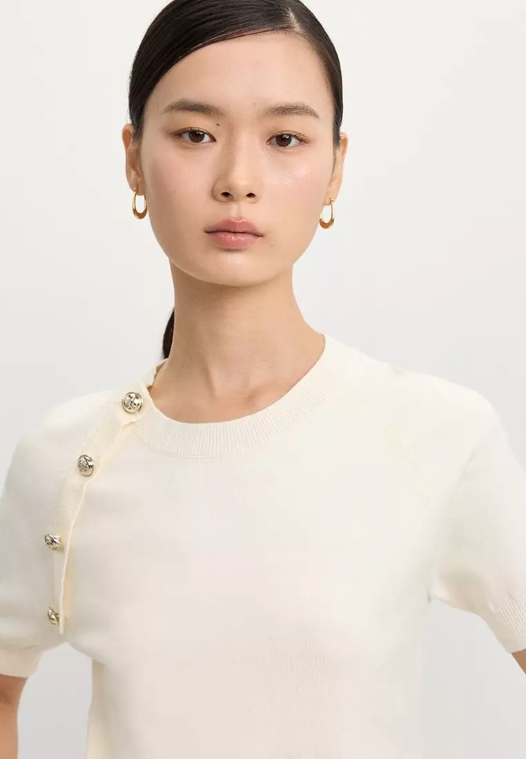 Buy Pomelo Side Button Knit Top - Ivory 2025 Online | ZALORA