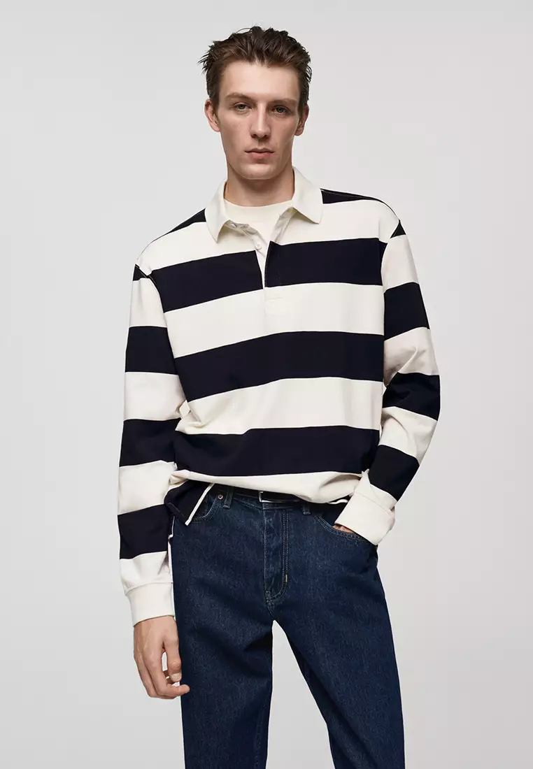 Buy MANGO Man 100% Cotton Striped Regular Fit Polo Shirt Online ...