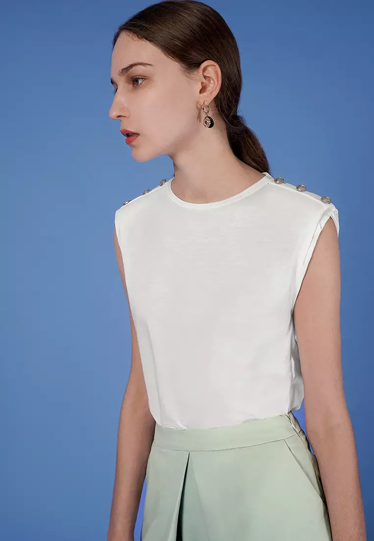 Buy Saturday Club Shoulder Button Embellished Top Online | ZALORA Malaysia