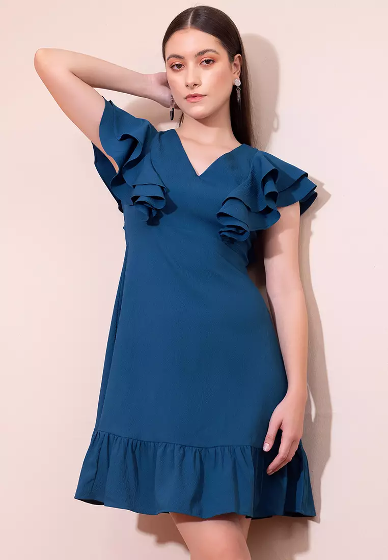 Buy FabAlley Dark Blue Ruffled Mini Dress 2025 Online | ZALORA Philippines