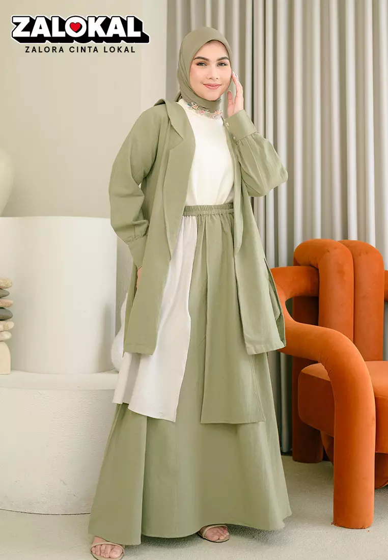 Jual Lozy Hijab Tami Set (One Set Linen Skirt & Outer) Creamy Matcha Original 2025 | ZALORA ...