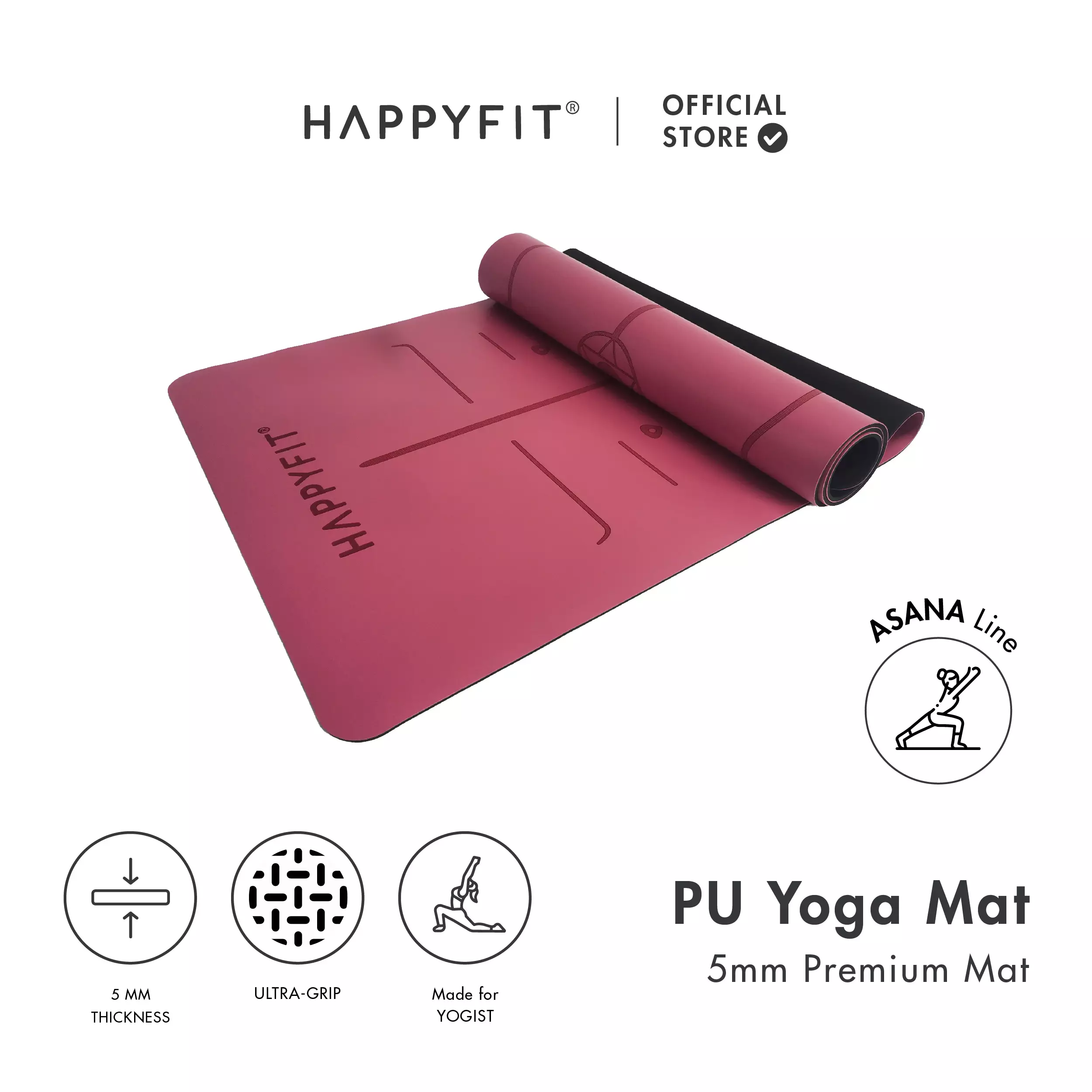 Jual Happyfit HAPPYFIT Yoga Mat Premium PU Rubber 5mm Berry Original ...