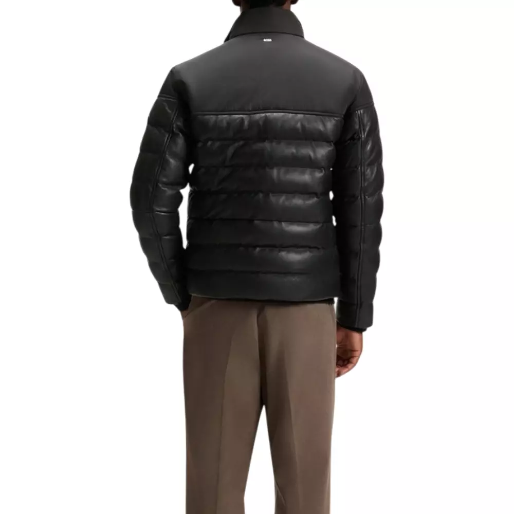 Jual Hugo Boss Quilted Puffer Leather Jacket With Stand Collar Black ...