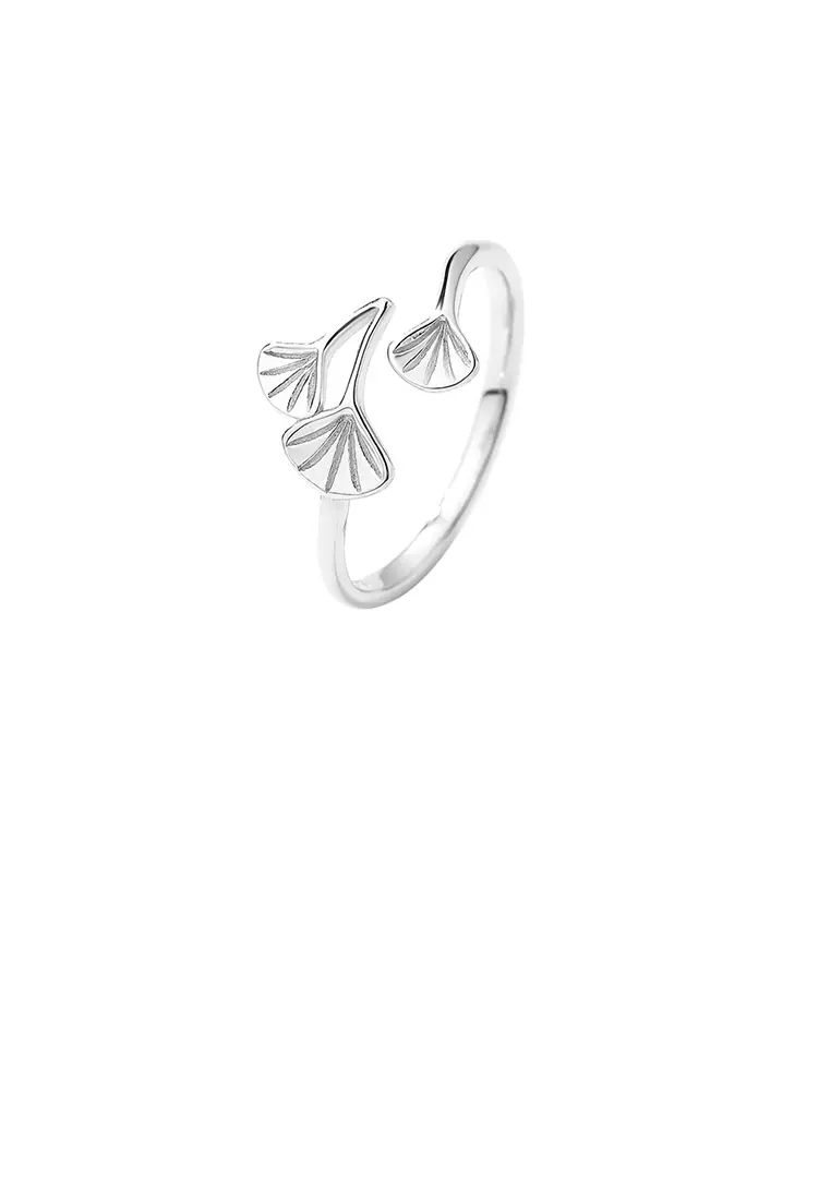 Buy SOEOES 925 Sterling Silver Fashion Simple Ginkgo Leaf Adjustable Open Ring Online | ZALORA ...