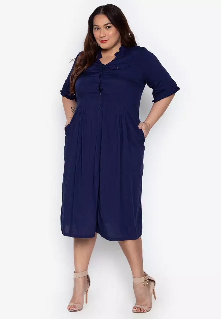 Buy Maxine Plus Size Plain Shirtdress Short Sleeves Cotton Rayon with ...