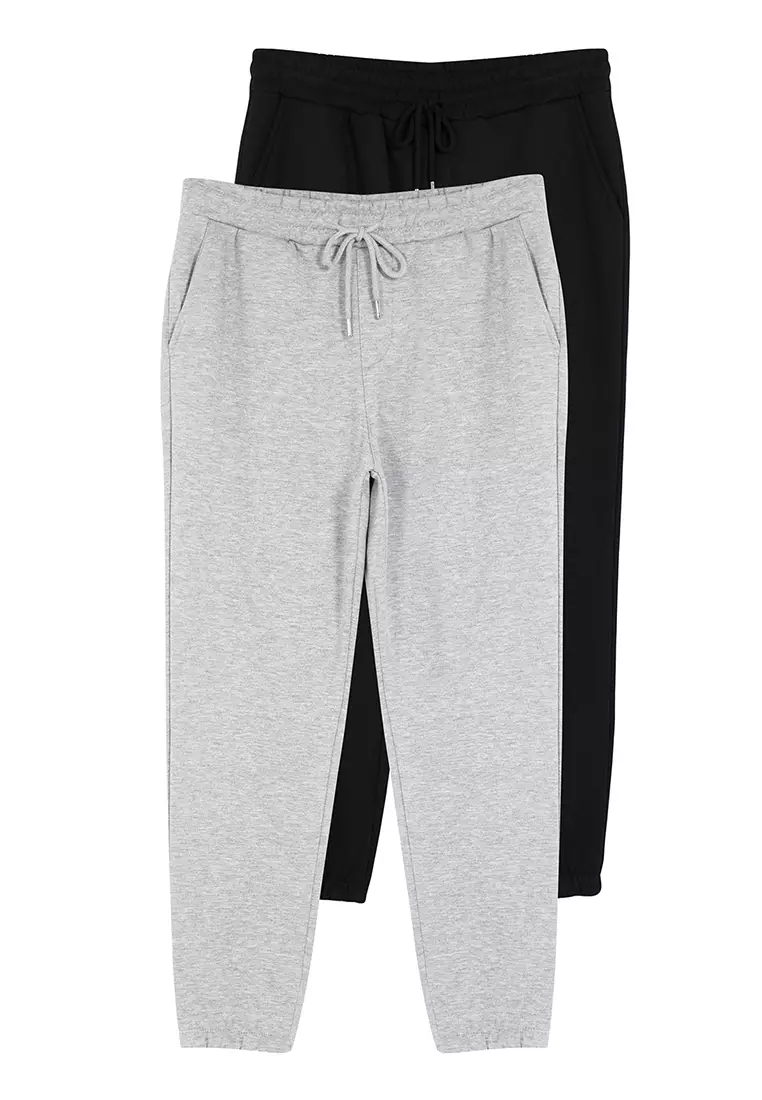 Buy Trendyol Black-Grey Regular/Normal Cut Elastic Leg Thick Inside ...