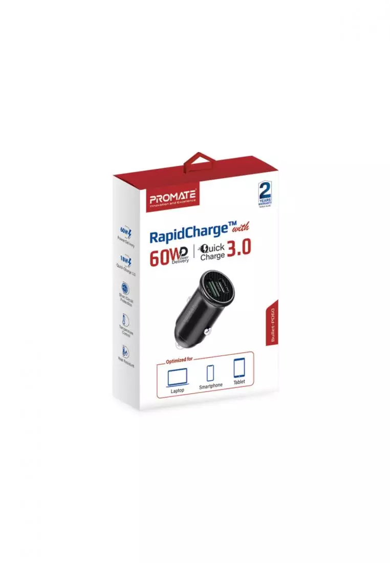 Buy Promate Bullet-PD60 RapidCharge™ Mini Car Charger with 60W Power ...