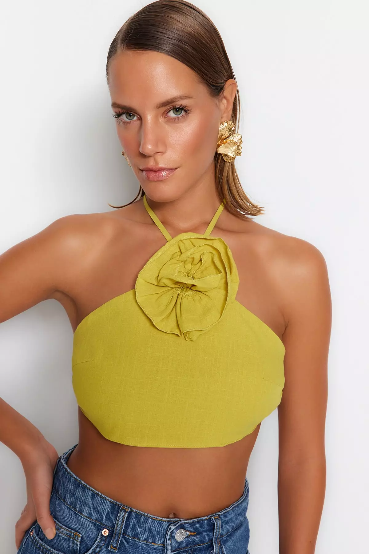 Buy Trendyol Crop Woven Floral Applique Blouse 2024 Online Zalora