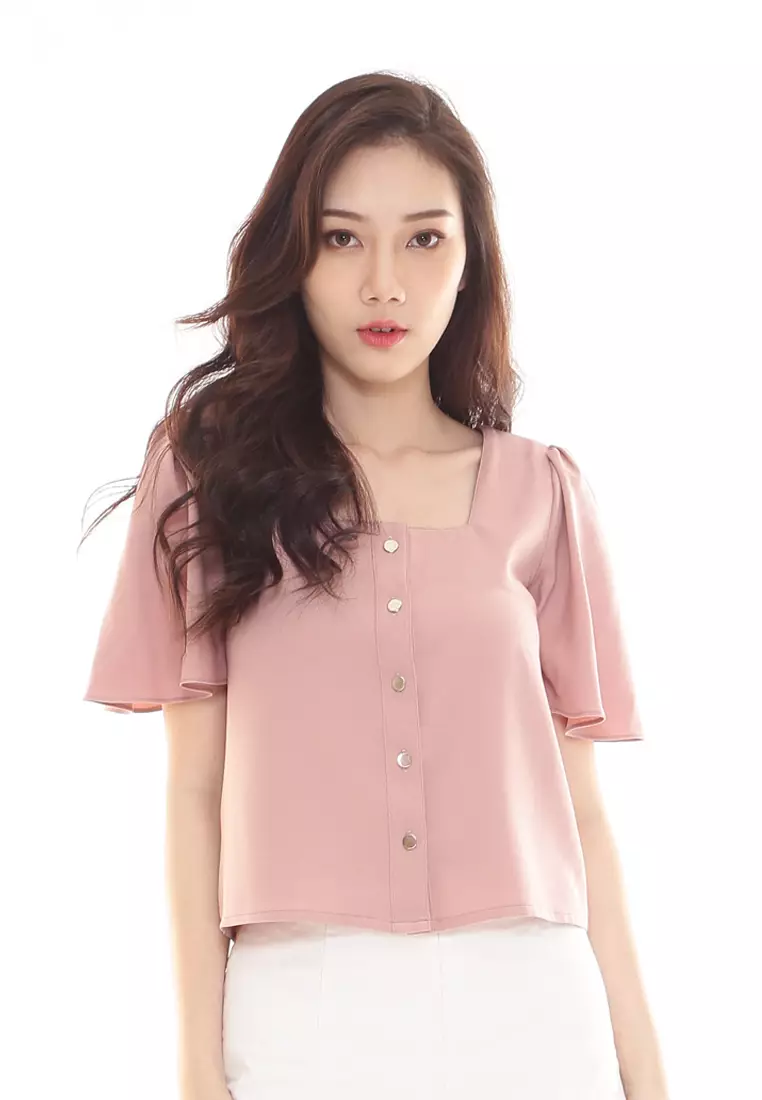 Buy TANG TANG Jewel Top Flare Cap Sleeves in Dusty Pink Online | ZALORA ...