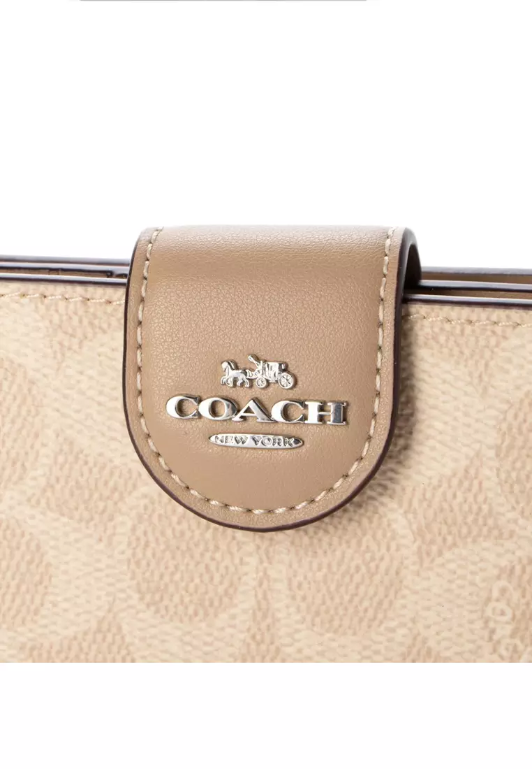 Buy COACH Medium Corner Zip Wallet In Signature Canvas - Sand Beige ...