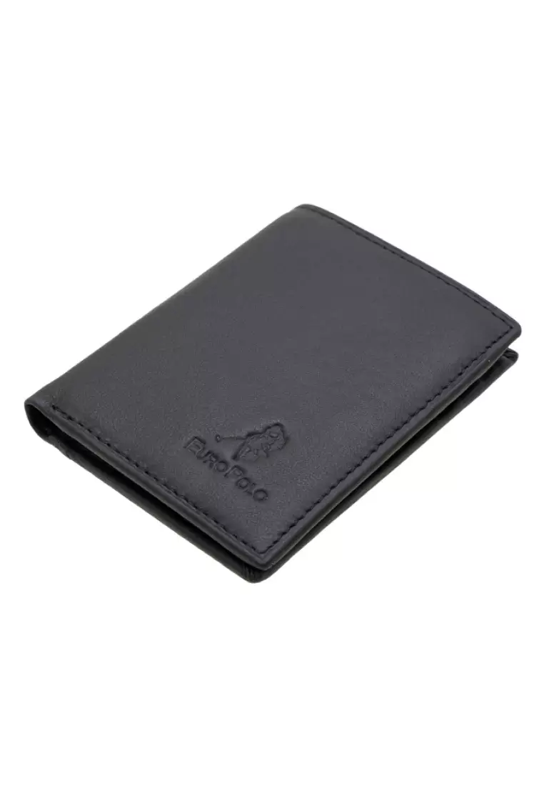 Buy Euro Polo Men's Grain Leather RFID Vertical Bifold Minimalist Slim ...