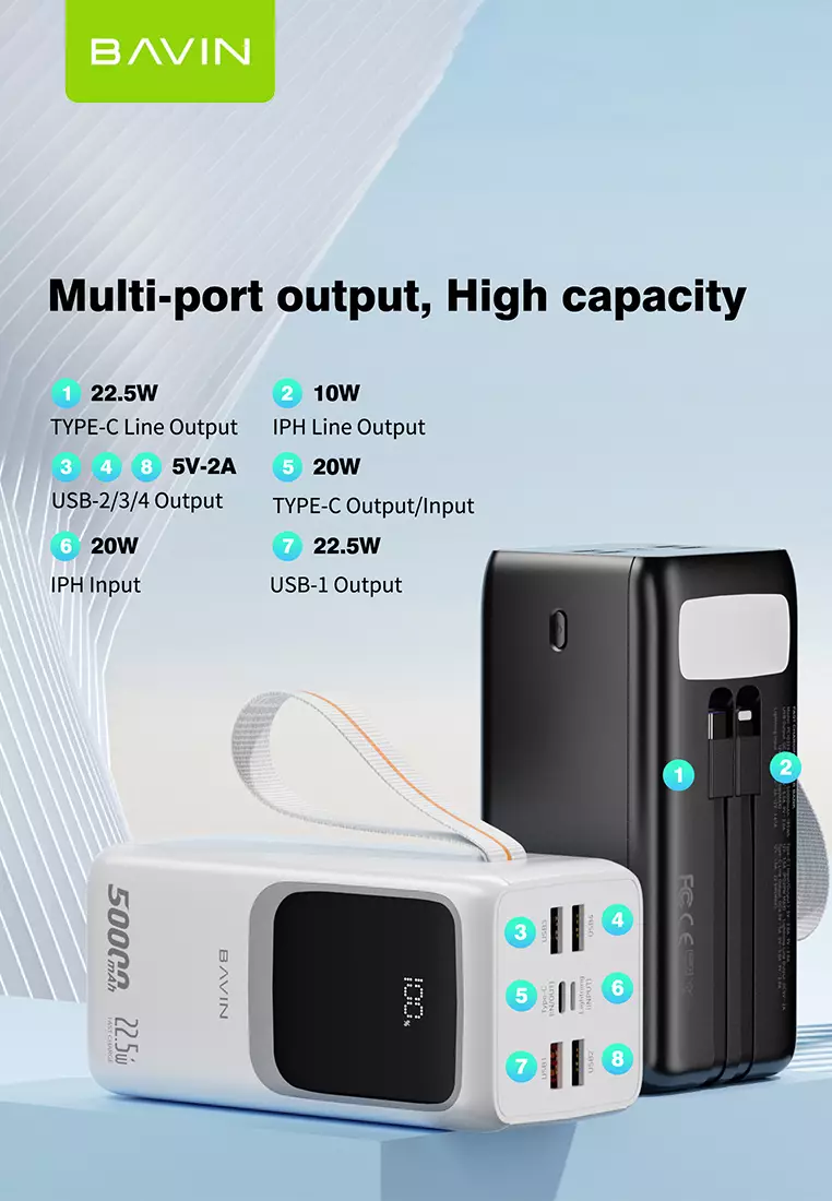 Buy BAVIN PC1032 50000mAh 22.5W PD Fast Charging Powerbank Multi-Port ...