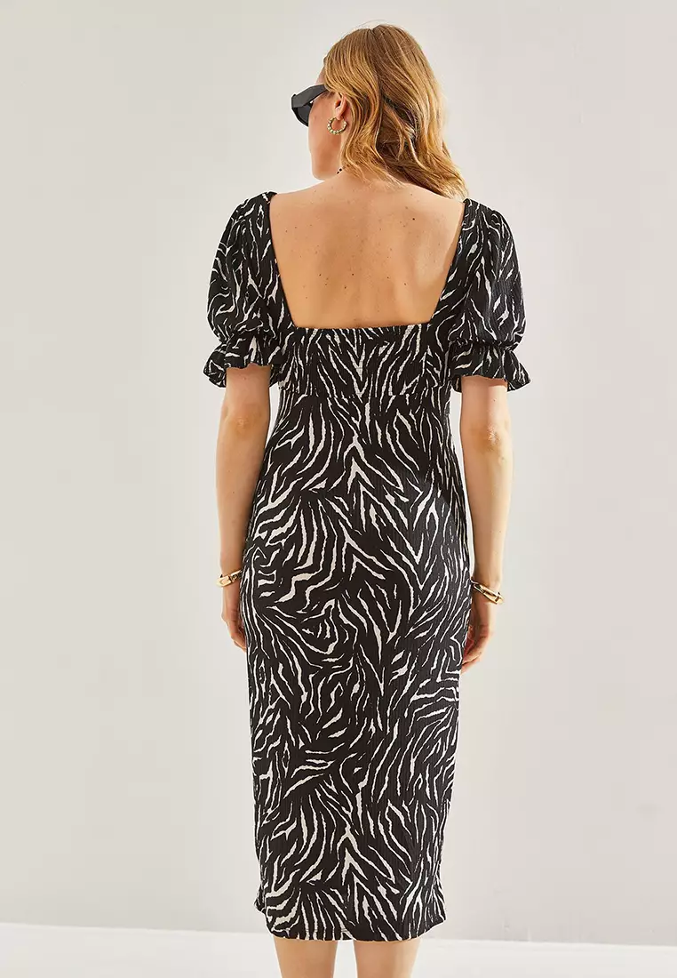 Jual Bianco Lucci Women's Square Neck Tie Front And Slit Dress With ...