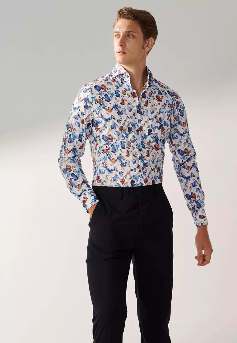 SST&C SST&C Blue and Browm Floral Print Slim Fit Shirt 2024 | Buy SST&C ...