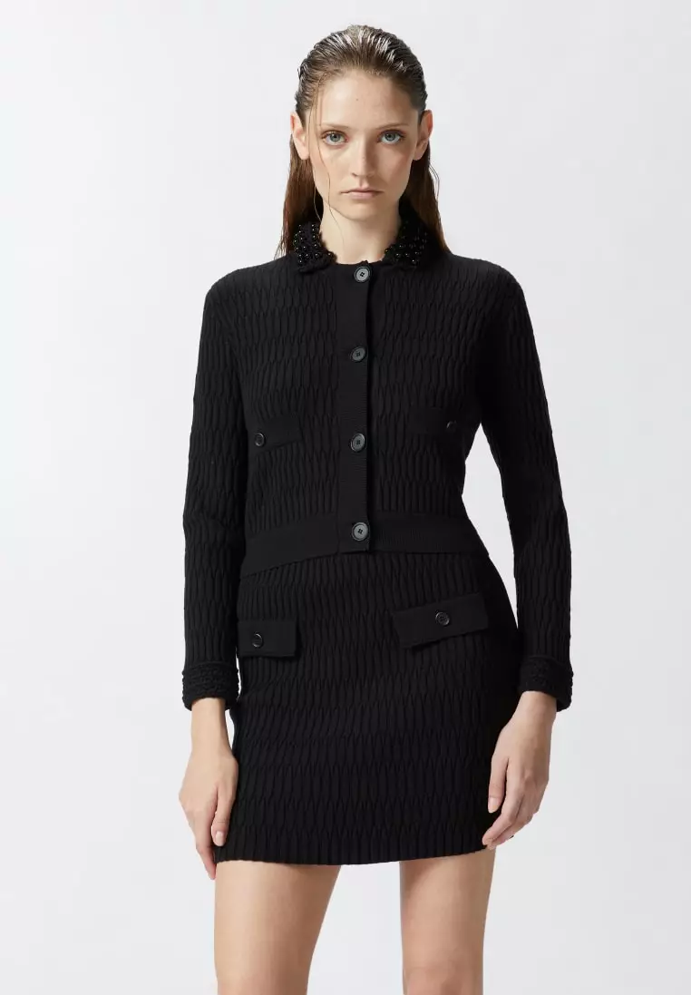 Buy Pinko Short knit jacket with beaded crocheted collar 2025 Online ...