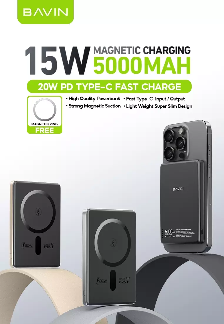 Buy BAVIN PC1095 5000mAh 15W Fast Charging Magnetic Wireless Ultra Thin Powerbank PD Type-C 20W ...