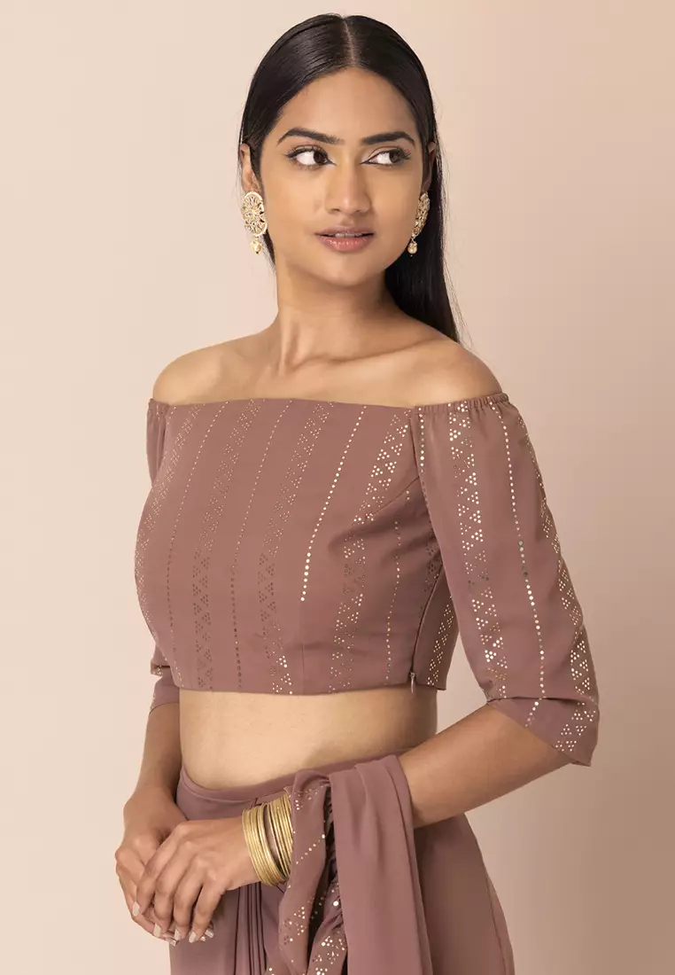 Buy Indya Dusty Pink Foil Off Shoulder Crop Top Online Zalora Malaysia