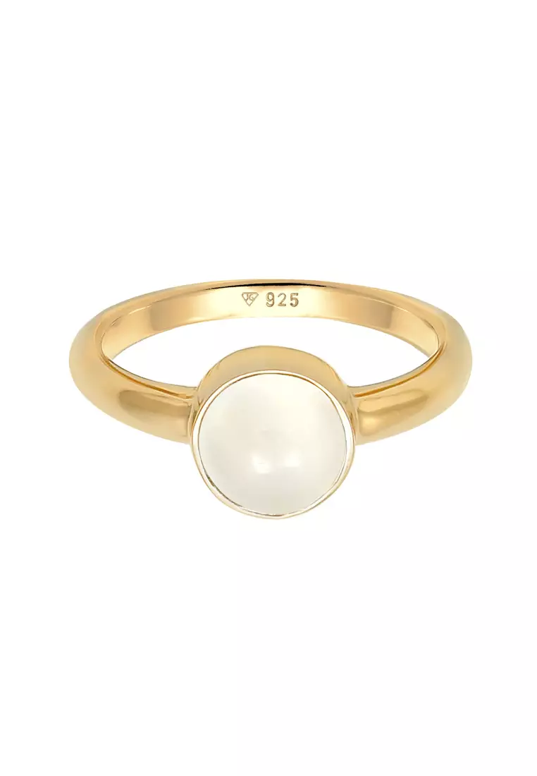 Buy ELLI GERMANY Moonstone Circle Solitaire Ring – Gold-Plated Silver ...