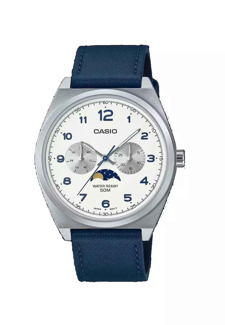 Jual Casio Casio Jam Tangan Pria - Blue Silver - Leather Strap - MTP ...
