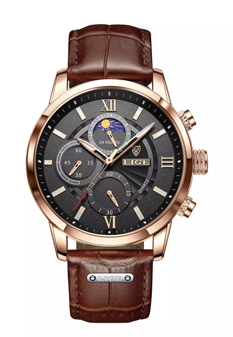 Buy LIGE Chronograph, Unisex, IP Rose Gold Stainless Steel Quartz Watch ...