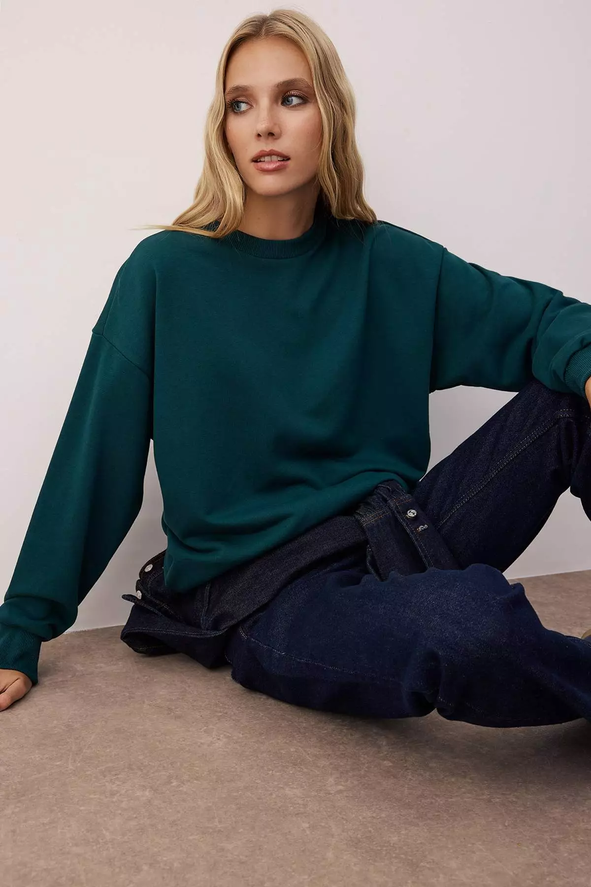 Buy Trendyol Emerald Green Oversize/Loose Cut Crew Neck Thick Non ...