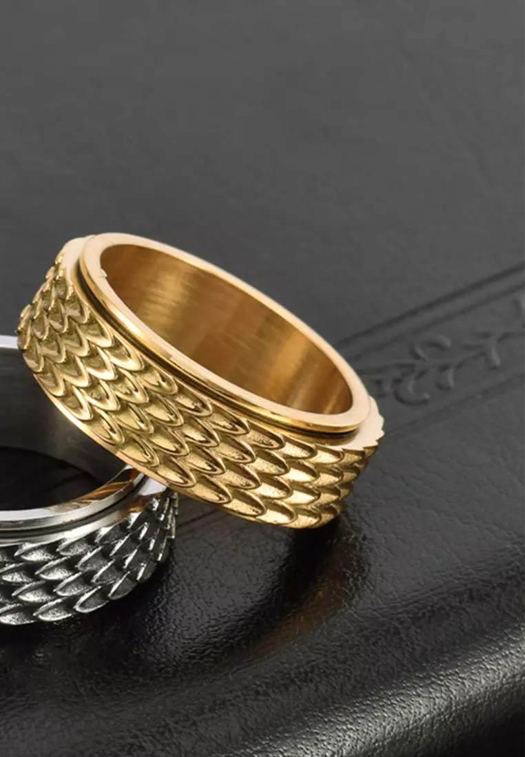 Buy HAPPY FRIDAYS Titanium Steel Rotatable Design Dragon Scale Ring JW ...
