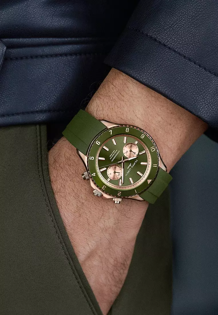 Buy Filippo Loreti Unisex Stainless Steel Ascari Moss Rose Gold Rubber ...