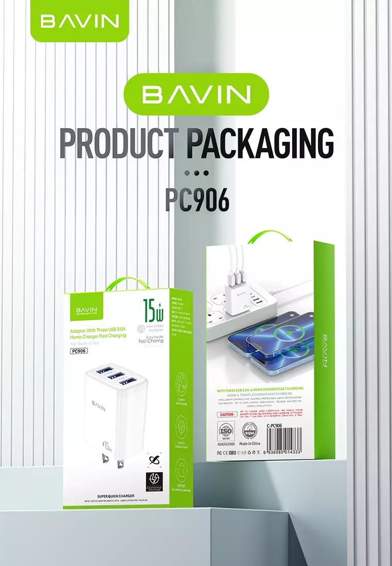 Buy BAVIN Bavin PC906 15W Fast Charging Portable Travel Charger Adaptor ...